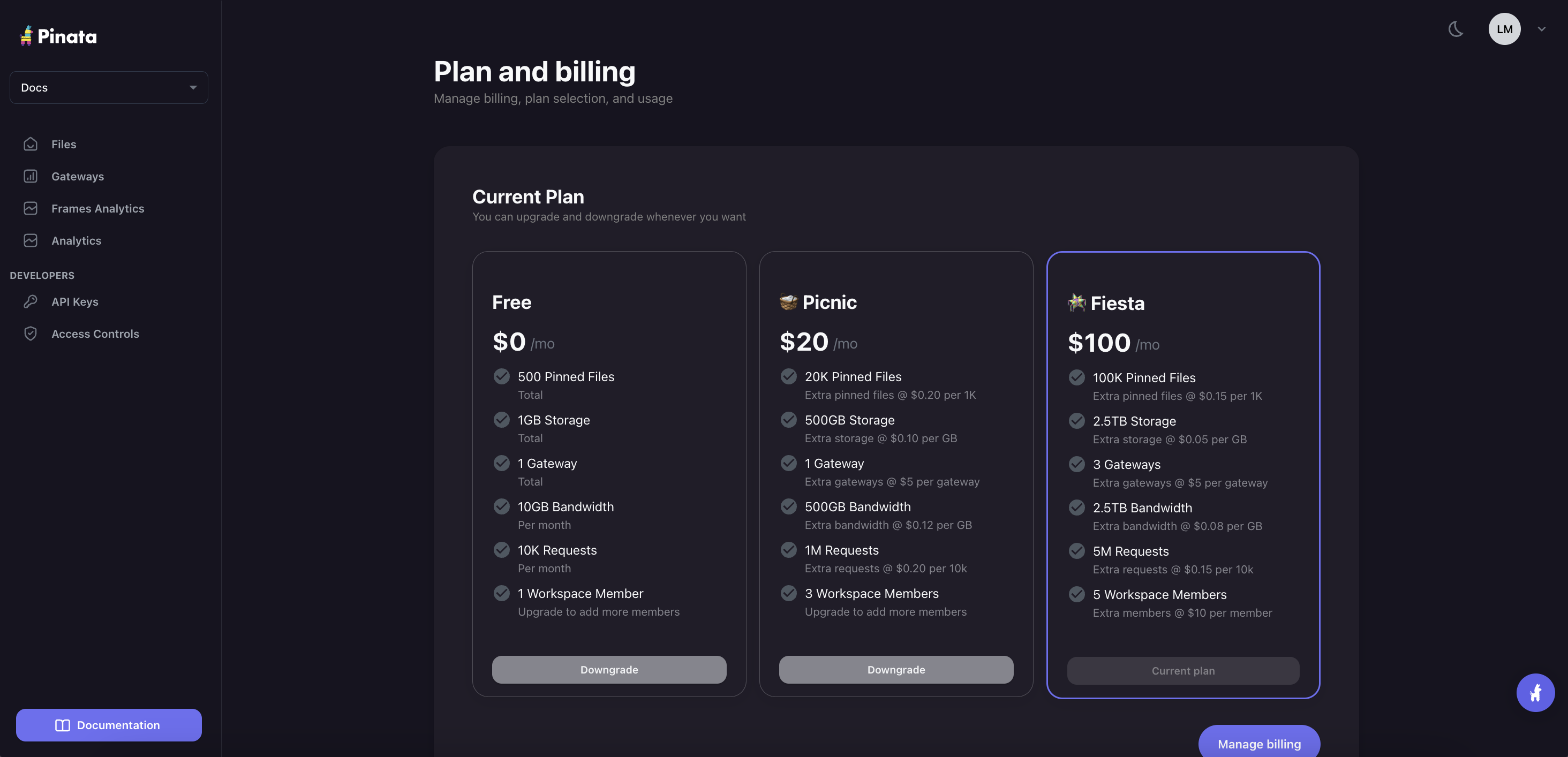 Billing - Pinata Docs