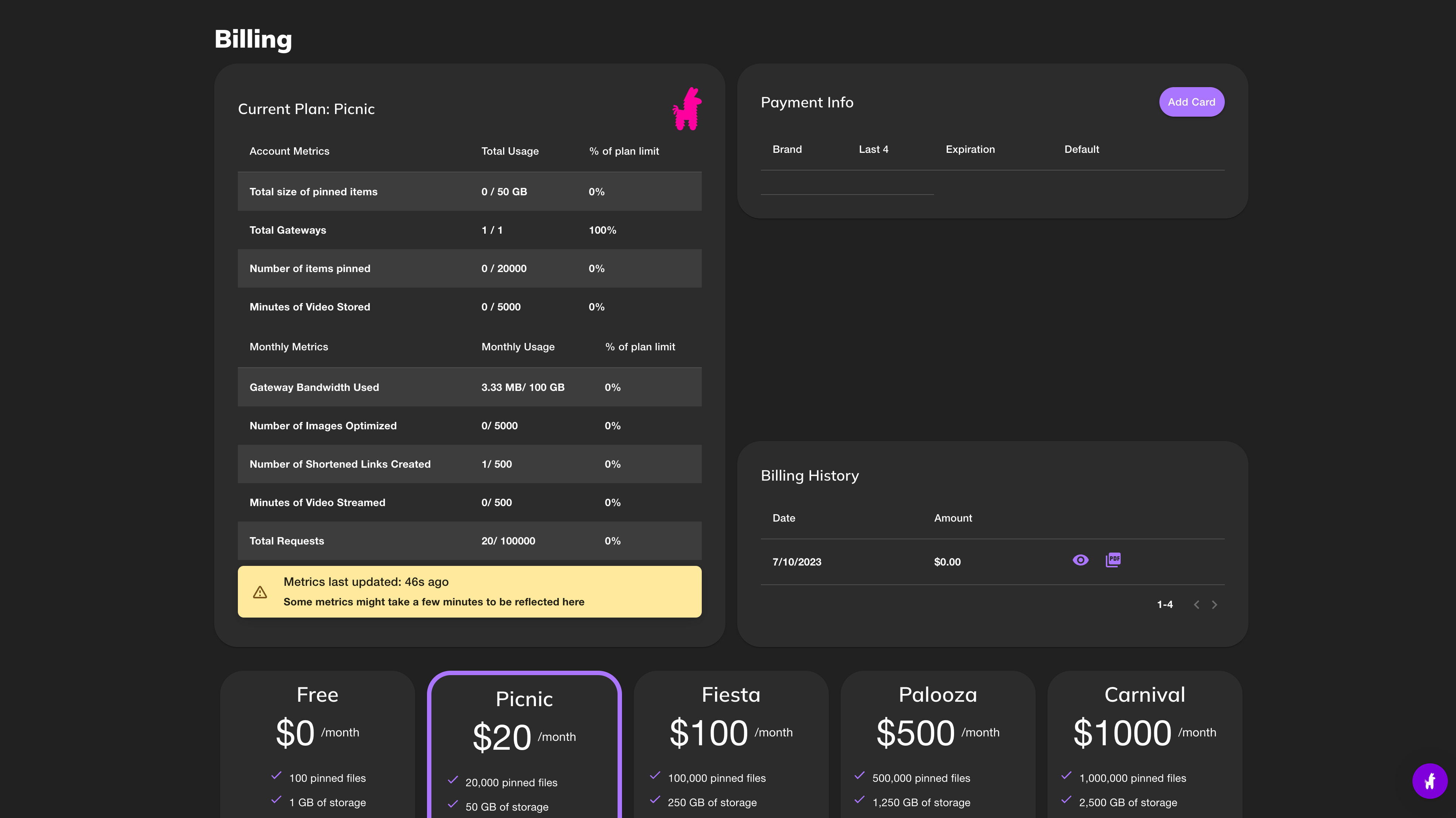 Billing - Pinata Docs